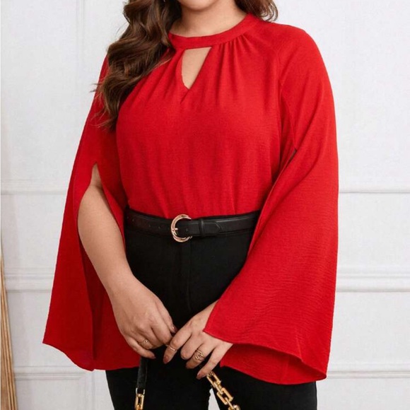Tops | Plus Size Keyhole Neckline Cloak Sleeve Work Office Top Blouse ...